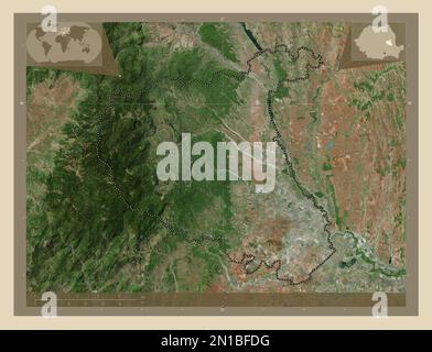 Vrancea, county of Romania. High resolution satellite map. Locations of ...