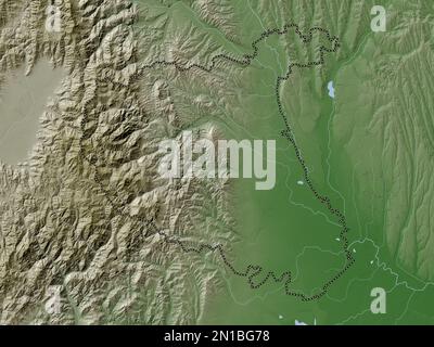 Vrancea, county of Romania. Colored elevation map with lakes and rivers ...