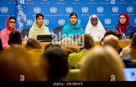 Malala Yousafzai, center, with friends Amina Yusuf, left, and Kainat ...