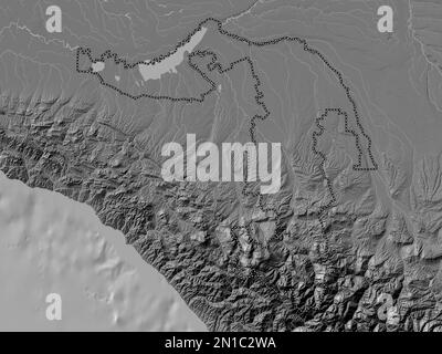 Adygey, republic of Russia. Bilevel elevation map with lakes and rivers ...
