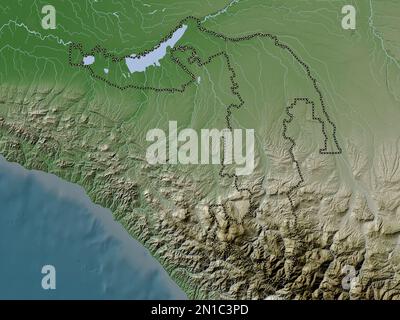 Adygey, republic of Russia. Colored elevation map with lakes and rivers ...