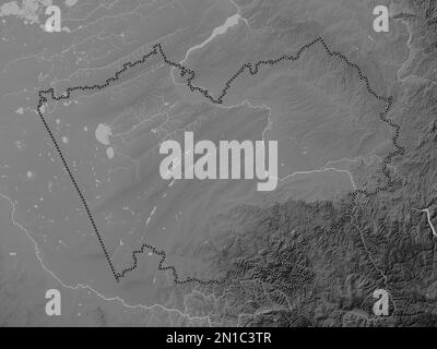 Altay, territory of Russia. Grayscale elevation map with lakes and ...