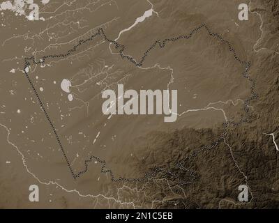 Altay, territory of Russia. Colored elevation map with lakes and rivers ...