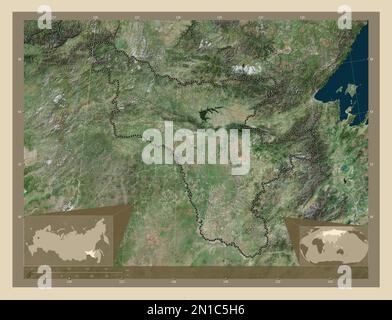 Amur, region of Russia. High resolution satellite map. Locations and ...