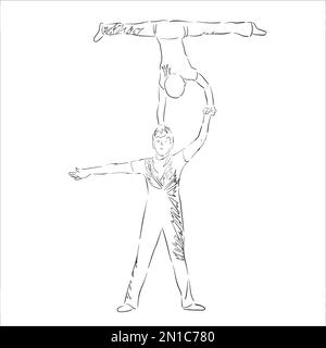 Acrobatic, balance, performance, cooperation concept. Hand drawn ...