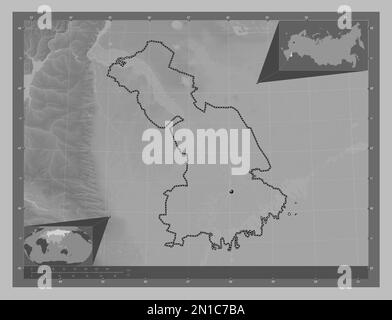 Astrakhan', region of Russia. Grayscale elevation map with lakes and ...