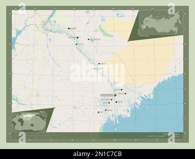 Astrakhan', region of Russia. Open Street Map. Locations of major ...