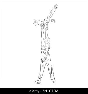 Acrobatic, balance, performance, cooperation concept. Hand drawn ...