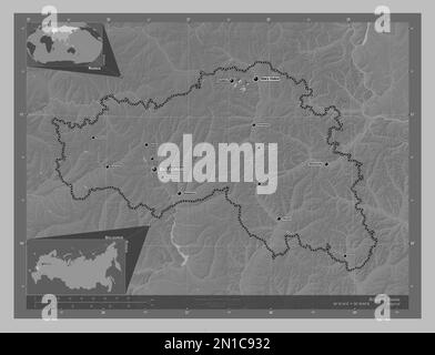 Belgorod, region of Russia. Grayscale elevation map with lakes and ...