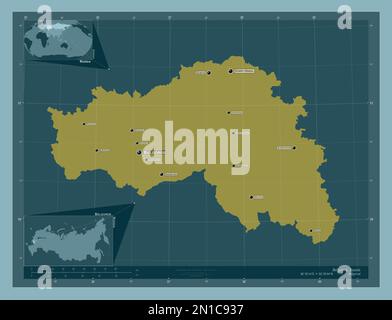 Belgorod, region of Russia. Solid color shape. Locations of major ...