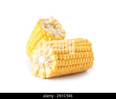 Pieces of ripe raw corn cob on white background Stock Photo - Alamy