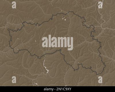 Belgorod, region of Russia. Elevation map colored in sepia tones with ...