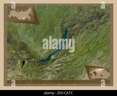 Buryat, republic of Russia. Low resolution satellite map. Corner ...