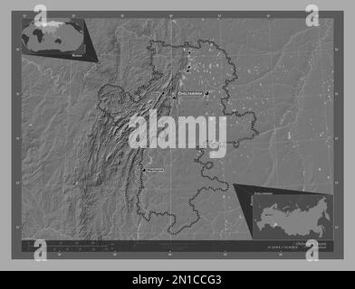 Chelyabinsk, region of Russia. Bilevel elevation map with lakes and ...