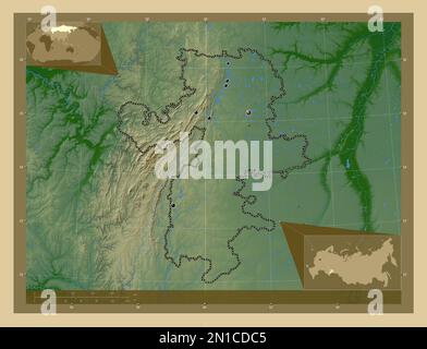 Chelyabinsk, region of Russia. Colored elevation map with lakes and ...