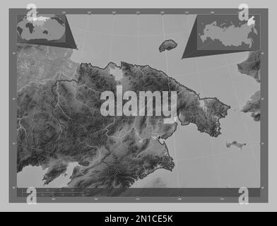 Chukot, autonomous province of Russia. Grayscale elevation map with ...