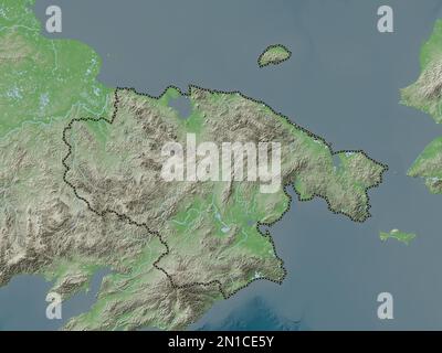 Chukot, autonomous province of Russia. Colored elevation map with lakes ...