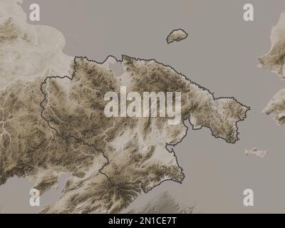 Chukot, autonomous province of Russia. Colored elevation map with lakes ...
