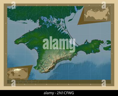Crimea, autonomous republic of Russia. Colored elevation map with lakes ...