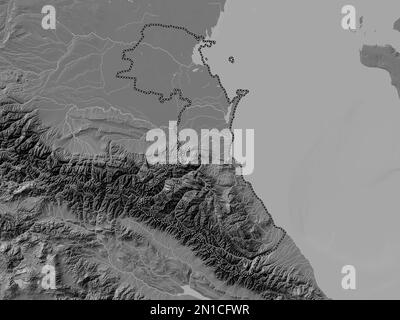 Dagestan, republic of Russia. Bilevel elevation map with lakes and ...