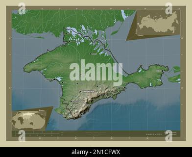 Crimea, autonomous republic of Russia. Colored elevation map with lakes ...