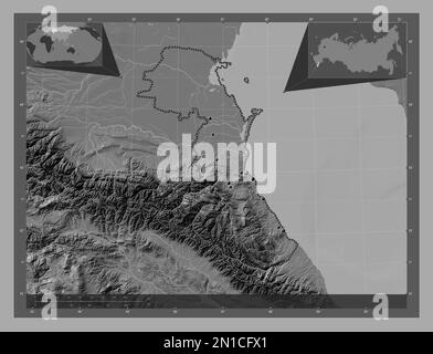 Dagestan, republic of Russia. Bilevel elevation map with lakes and ...