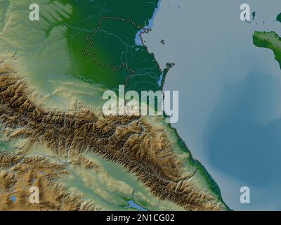 Dagestan, republic of Russia. Elevation map colored in wiki style with ...