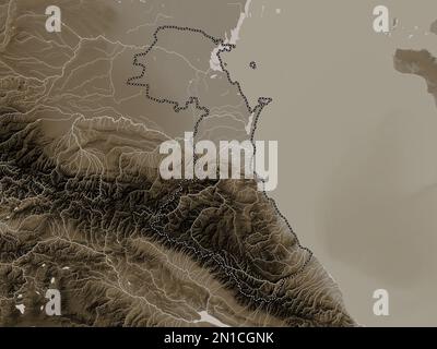 Dagestan, republic of Russia. Colored elevation map with lakes and ...
