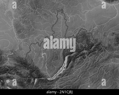 Irkutsk, region of Russia. Grayscale elevation map with lakes and ...