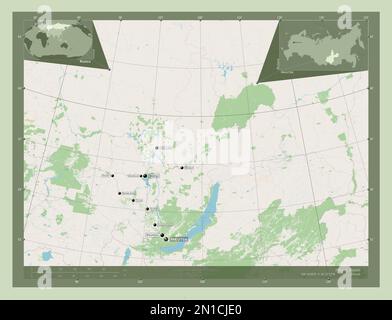 Irkutsk, region of Russia. Open Street Map. Corner auxiliary location ...