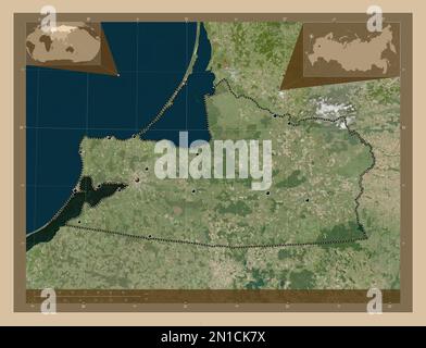 Kaliningrad, region of Russia. Low resolution satellite map. Locations ...