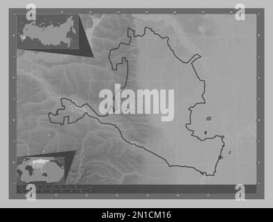 Kalmyk, republic of Russia. Grayscale elevation map with lakes and ...