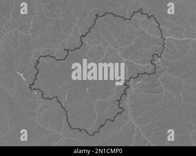 Kaluga, region of Russia. Grayscale elevation map with lakes and rivers ...