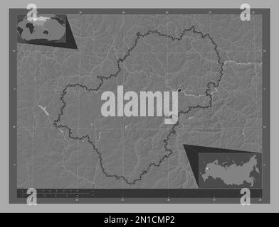 Kaluga, region of Russia. Bilevel elevation map with lakes and rivers ...