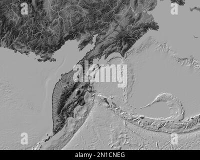 Kamchatka, territory of Russia. Elevation map colored in wiki style ...