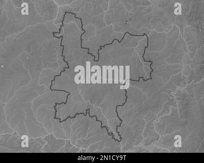 Kirov, region of Russia. Grayscale elevation map with lakes and rivers ...