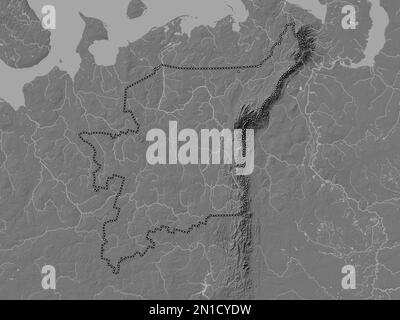 Komi, republic of Russia. Bilevel elevation map with lakes and rivers ...