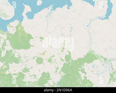Komi, republic of Russia. Open Street Map. Locations and names of major ...