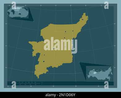 Komi, republic of Russia. Solid color shape. Locations and names of ...