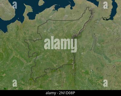 Komi, republic of Russia. Low resolution satellite map. Locations and ...