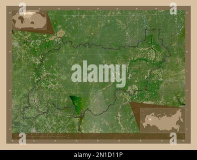Kostroma, region of Russia. Low resolution satellite map. Locations and ...