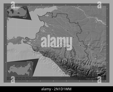 Krasnodar, territory of Russia. Bilevel elevation map with lakes and ...