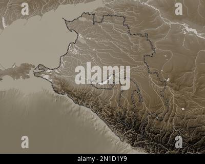 Krasnodar, territory of Russia. Colored elevation map with lakes and ...