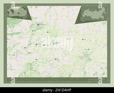 Kursk, region of Russia. Open Street Map. Locations of major cities of ...