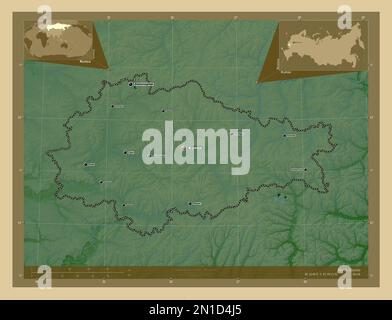 Kursk, region of Russia. Colored elevation map with lakes and rivers ...