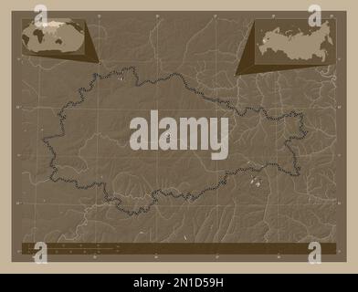 Kursk, region of Russia. Colored elevation map with lakes and rivers ...