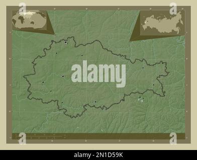Kursk, region of Russia. Colored elevation map with lakes and rivers ...