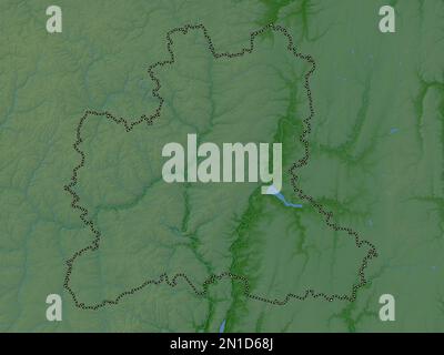 Lipetsk, region of Russia. Colored elevation map with lakes and rivers ...