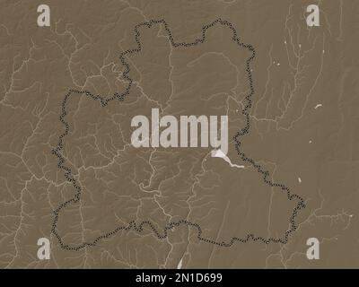 Lipetsk, region of Russia. Colored elevation map with lakes and rivers ...