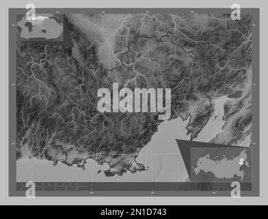 Maga Buryatdan, region of Russia. Grayscale elevation map with lakes ...